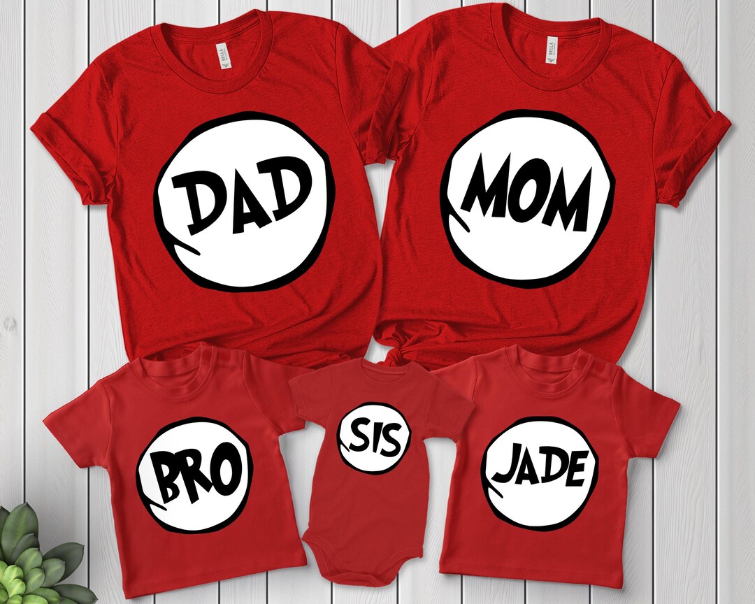 Custom Red Thing 1 Thing 2 Book Theme Matching Shirt, Thing Numbers T ...