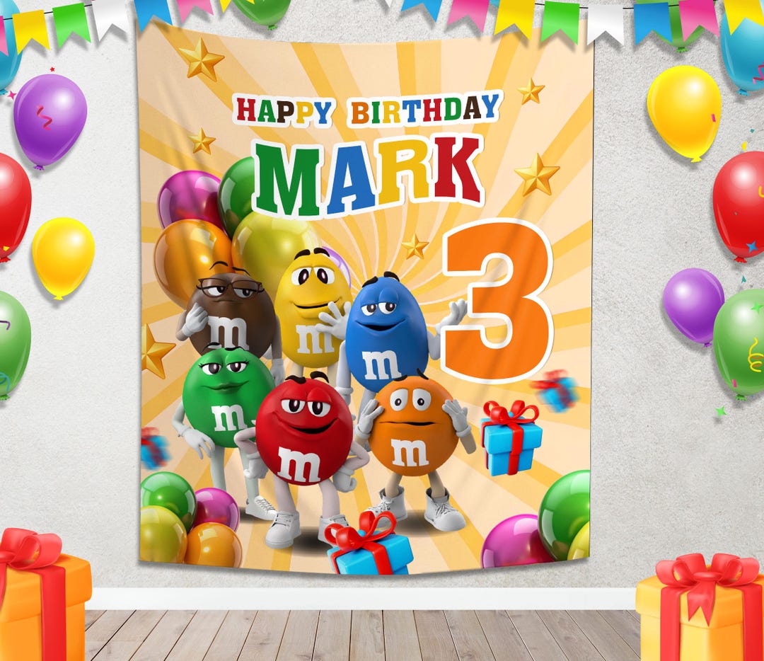 Custom M&M Candy Birthday Backdrop, M and M Candy Birthday Banner, M ...