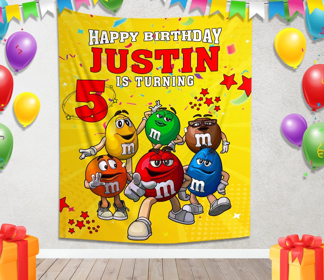 Custom M&M Candy Family Birthday Banner, M N M Candy Birthday Backdrop ...