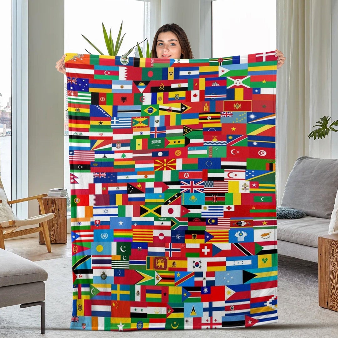 World Flags Throw Blanket, Flags of the World Blanket, Travel Blanket ...
