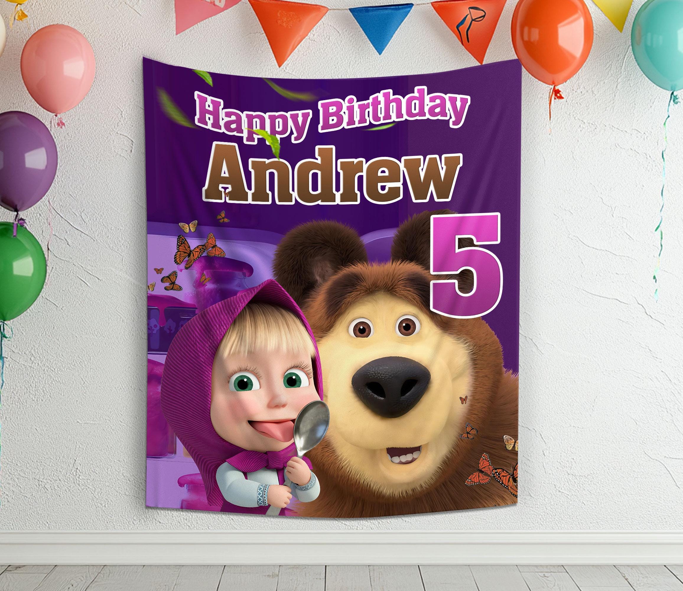 Masha and the Bear Birthday Backdrop | Custom Name Party Banner | Fun ...
