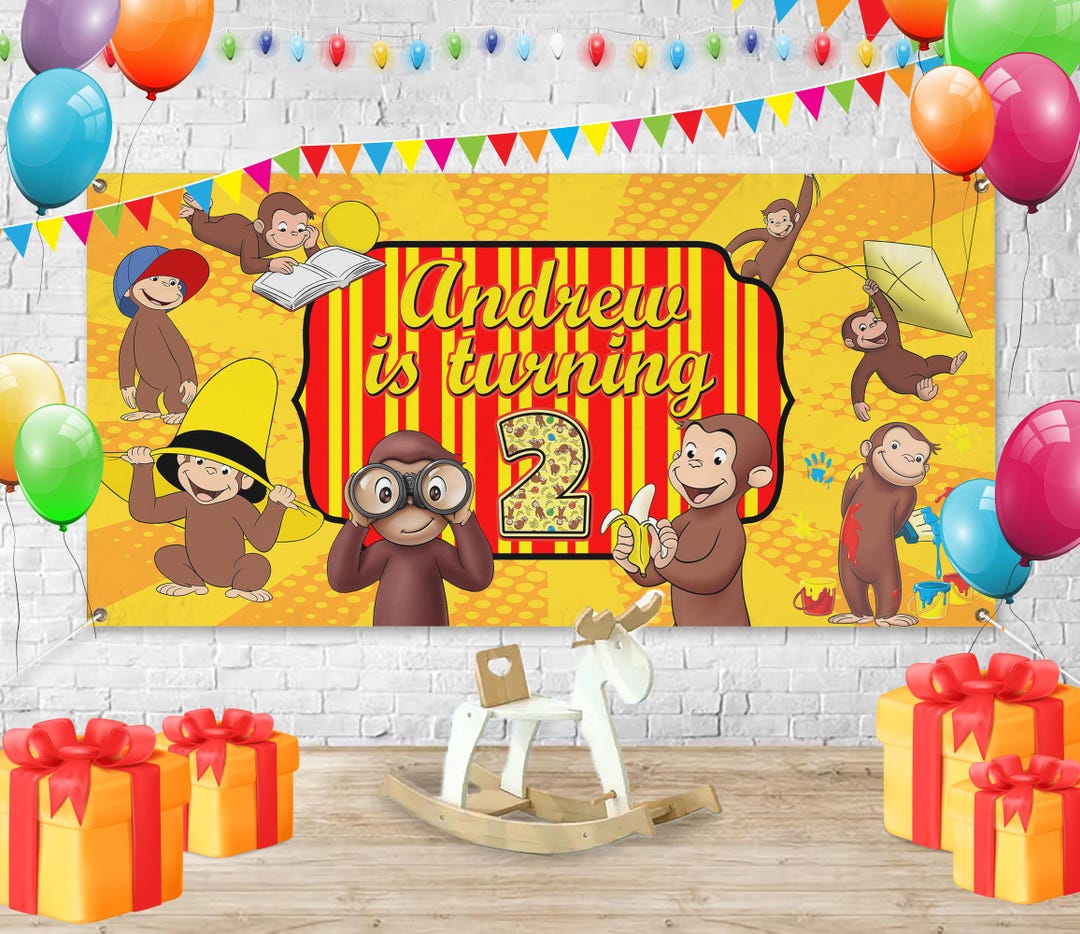 Curious George Birthday Backdrop, Curious George Birthday Banner ...