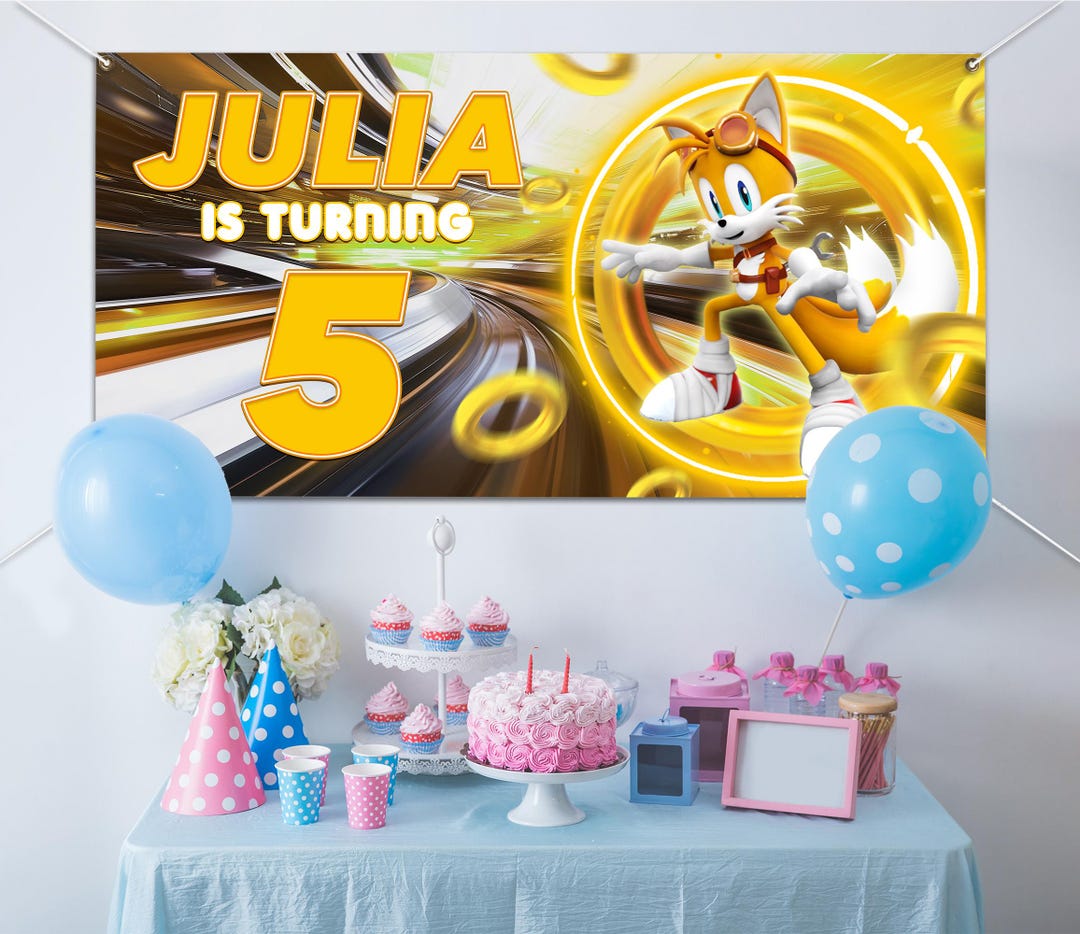 Tails Hedgehog Birthday Banner, Custom Sonic Party Backdrop, Gamer Duo ...