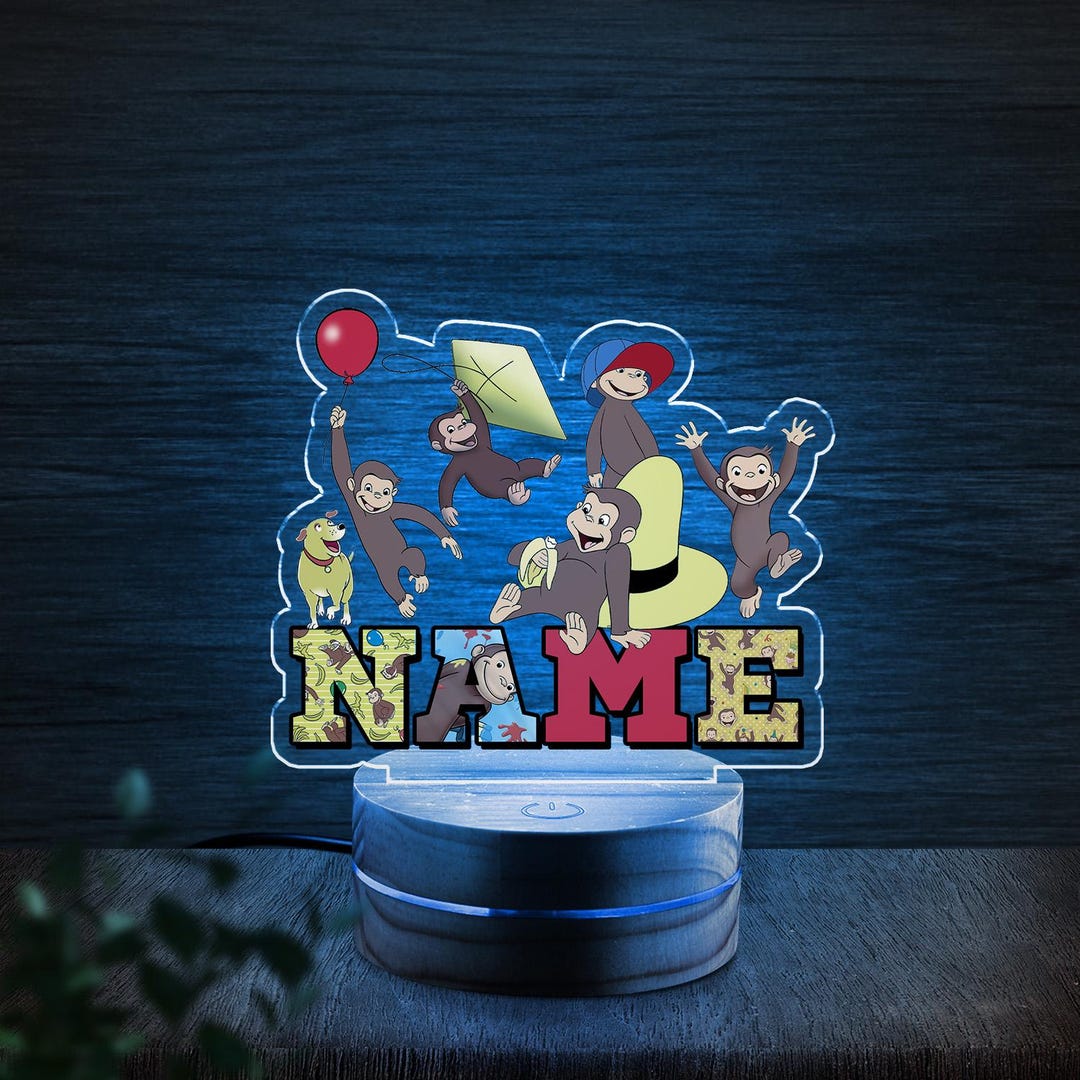 Personalized Curious George Colorful Night Light, Curious George Led ...