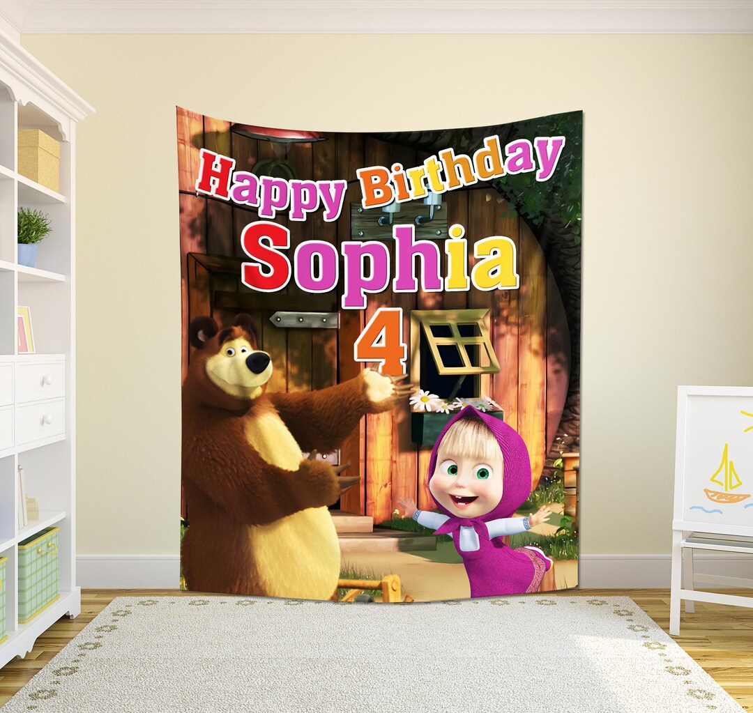 Masha and the Bear Birthday Backdrop, Masha and the Bear Birthday ...
