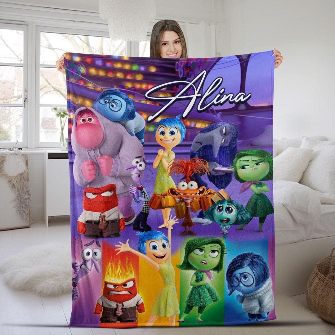 Personalized Inside Out 2 Characters Blanket, Custom Name Joy Disgust ...