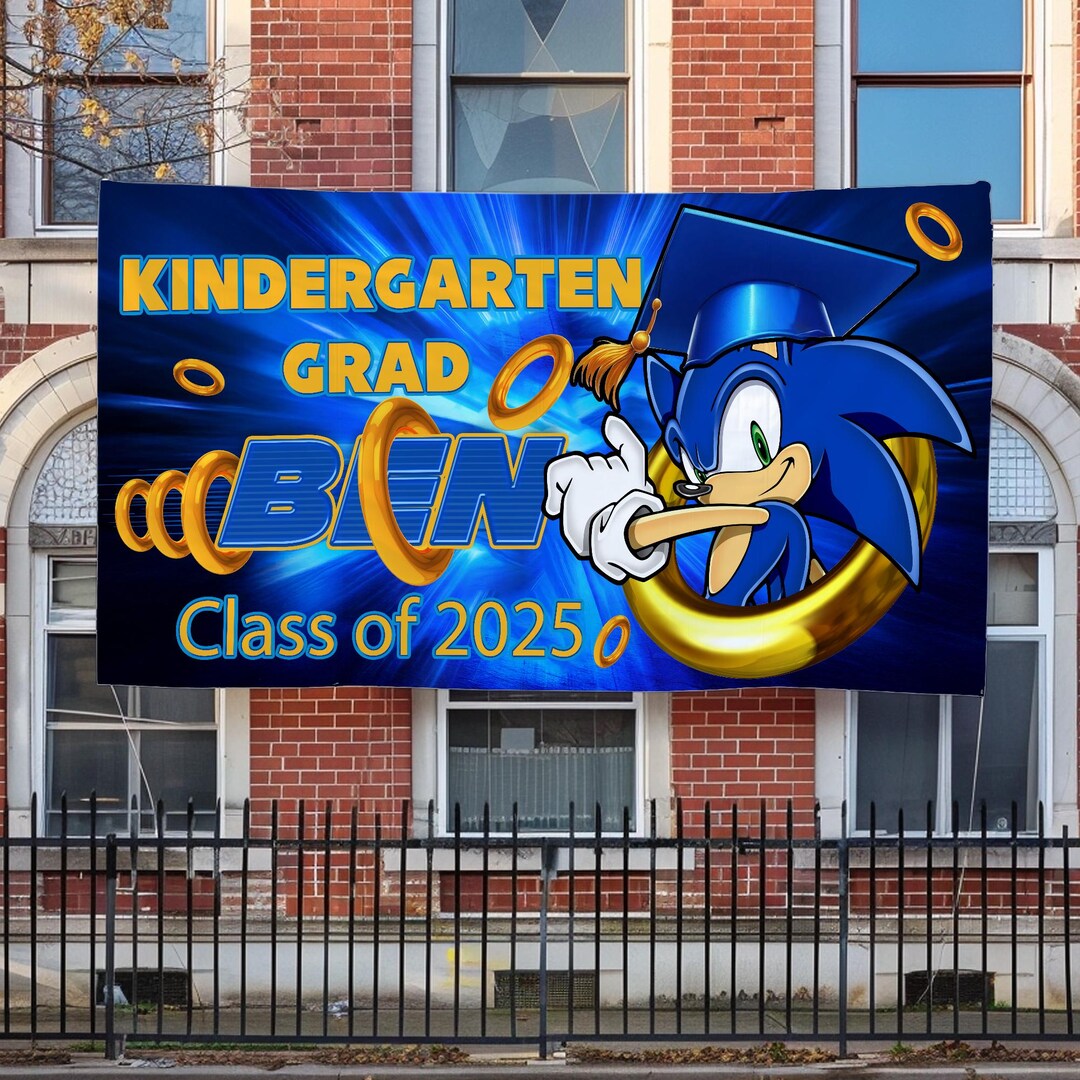 Sonic Graduation Party Backdrop, Editable Name and Class Banner, Custom ...