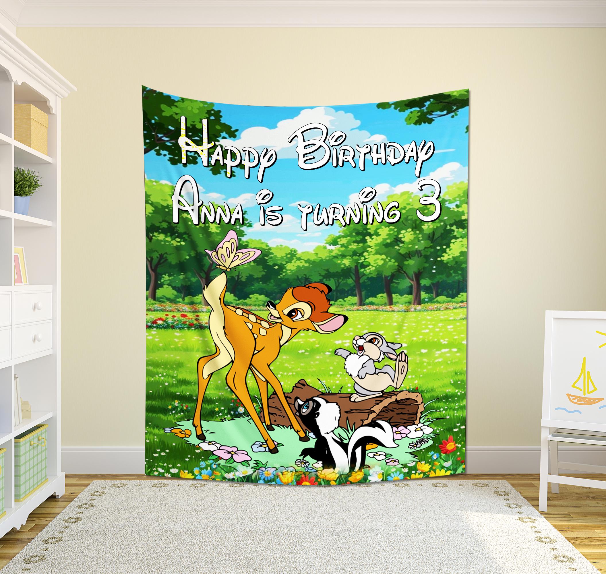 Personalized Bambi Birthday Party Banner, Disney Bambi Party Backdrop ...