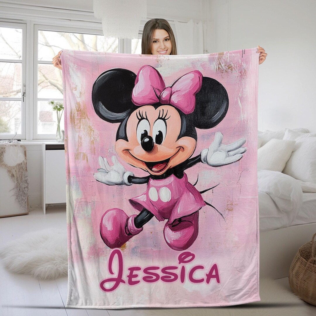 Personalized Watercolor Minnie Mouse Blanket, Custom Name Disney Minnie ...