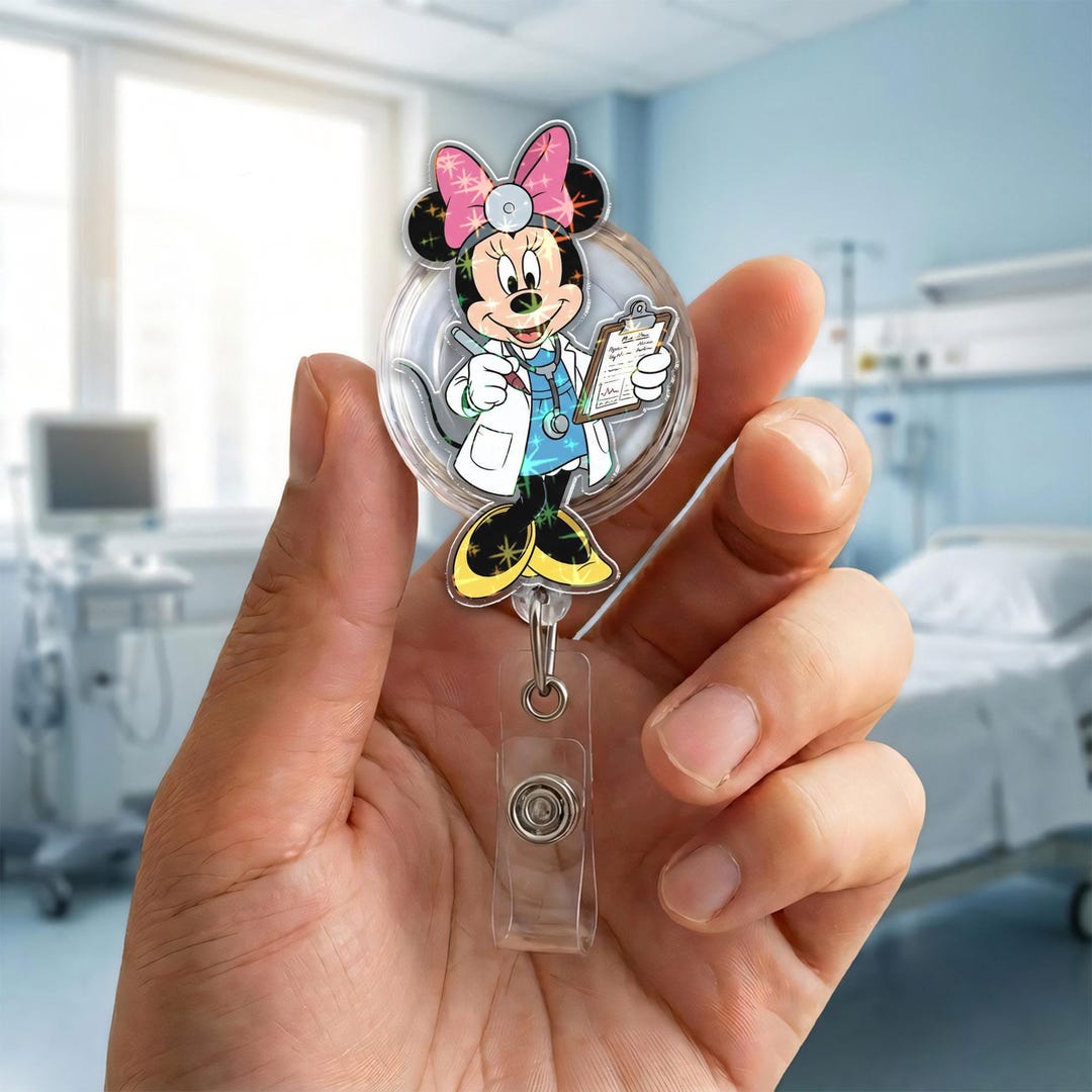 Personalize Disney Coquette Bow Minnie Mouse Badge Reel With Charm ...