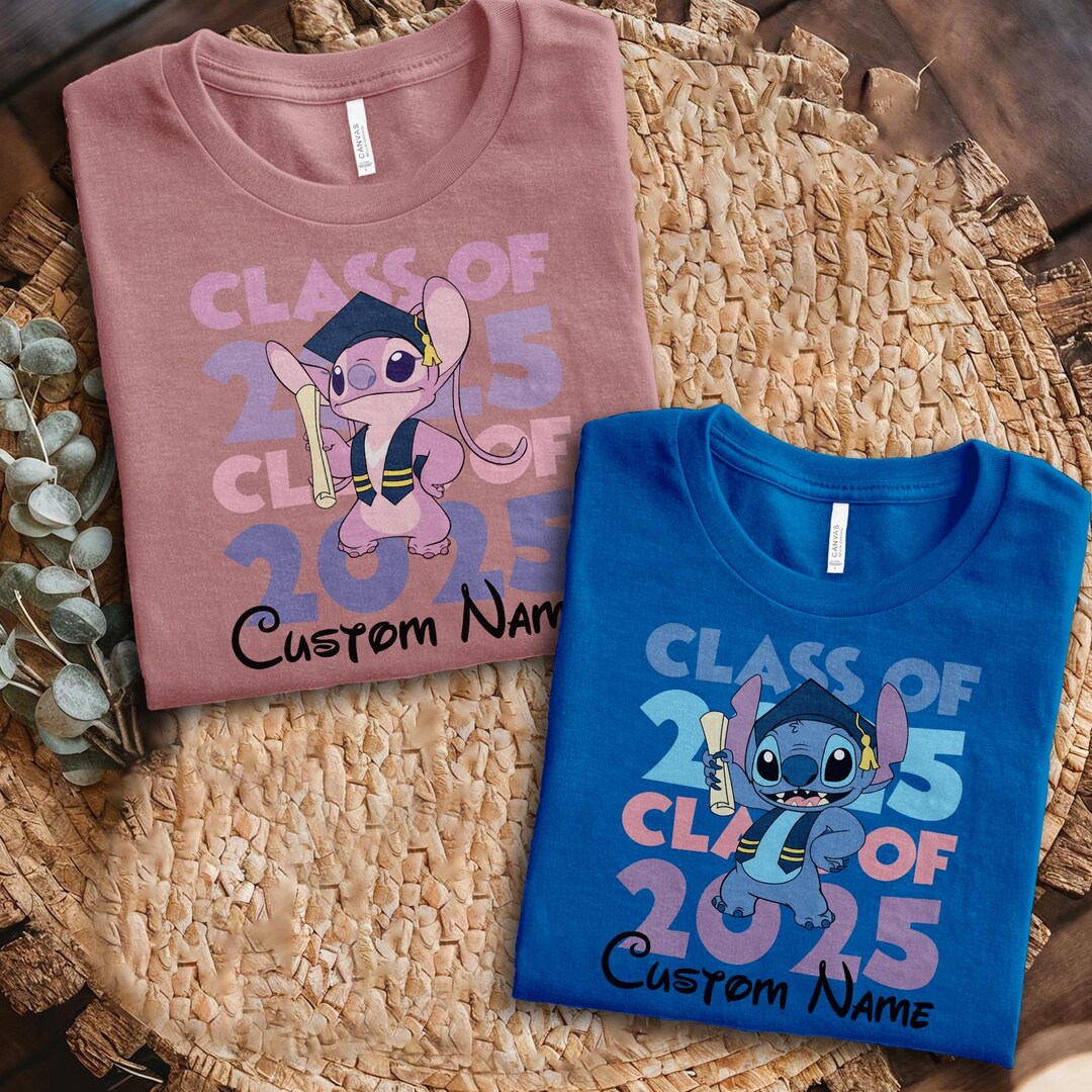 Stitch and Angel Graduation 2025 School Shirt, Tassel to the Castle ...
