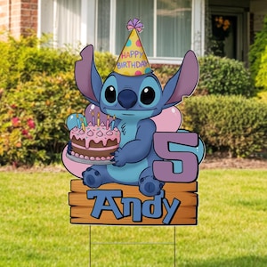 Disney Stitch Yard Sign, Stitch Yard Decoration, Custom Name Age Yard ...