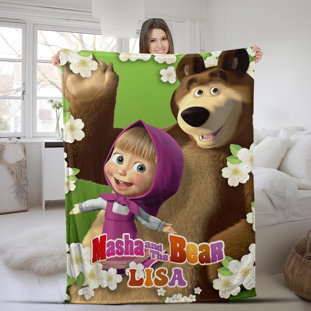 Custom Name Marsha and Bear Blanket, Cute Bear Velvet Blanket, Home ...