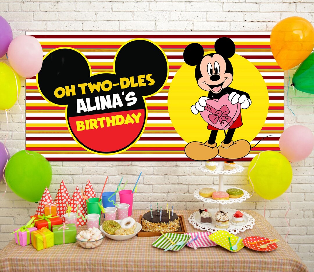 Mickey Mouse Backdrop, Mickey Birthday Backdrop Black and White ...