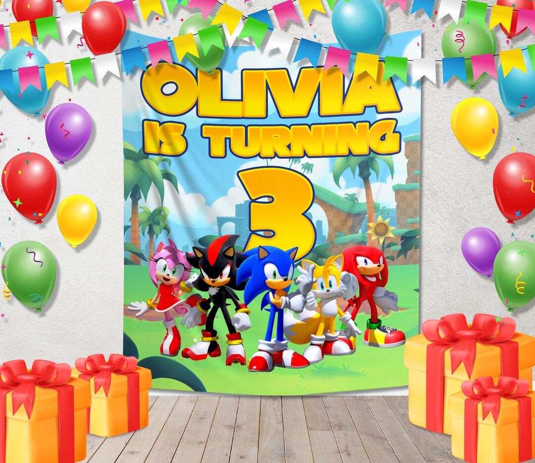 Personalized Sonic Birthday Party Backdrop, Sonic Hedgehog Birthday ...
