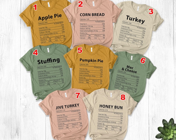 Thanksgiving Food Shirt, Nutrition Thanksgiving Shirts, Matching ...