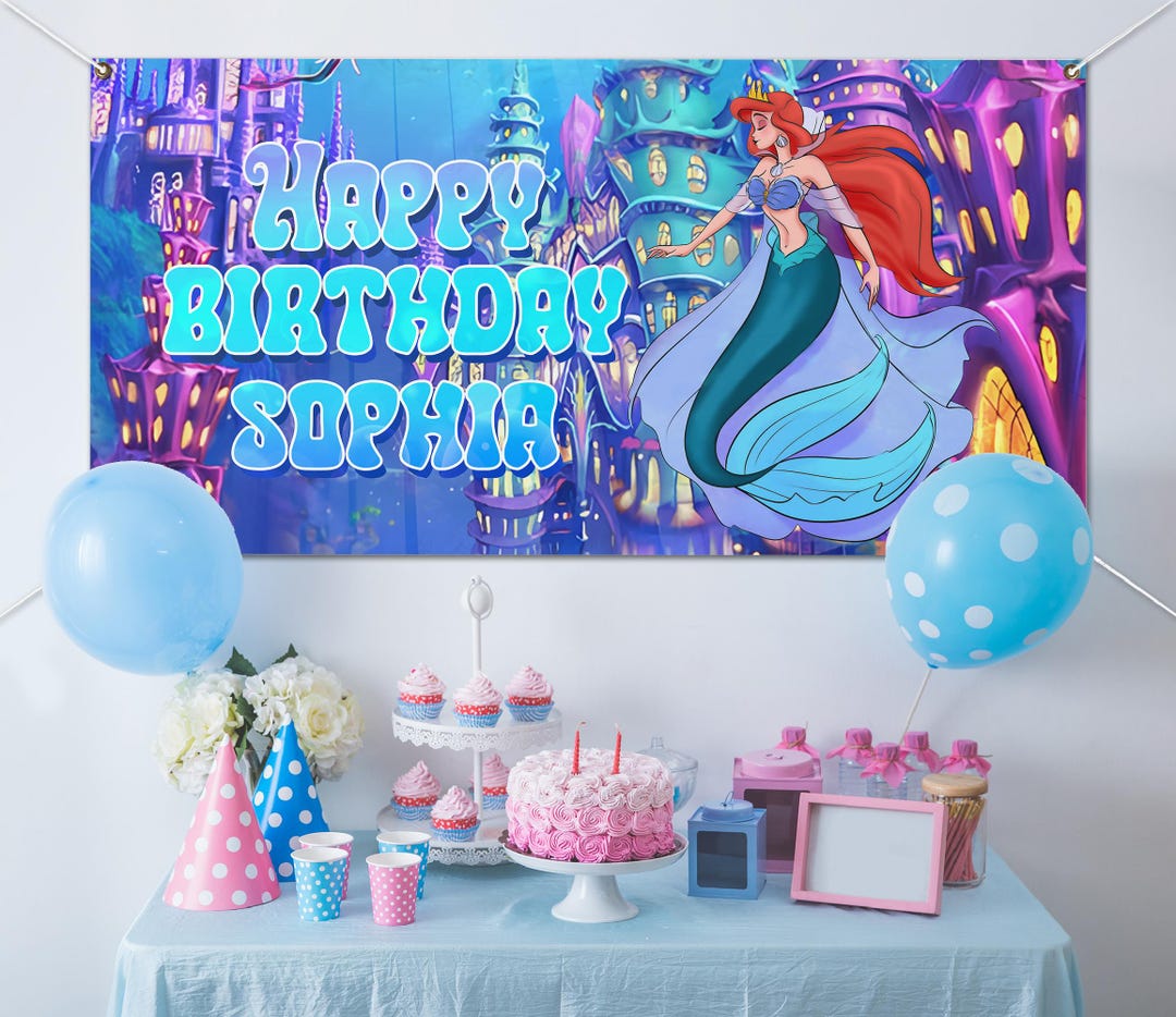 Personalized the Little Mermaid Backdrop, Mermaid Birthday Banner ...
