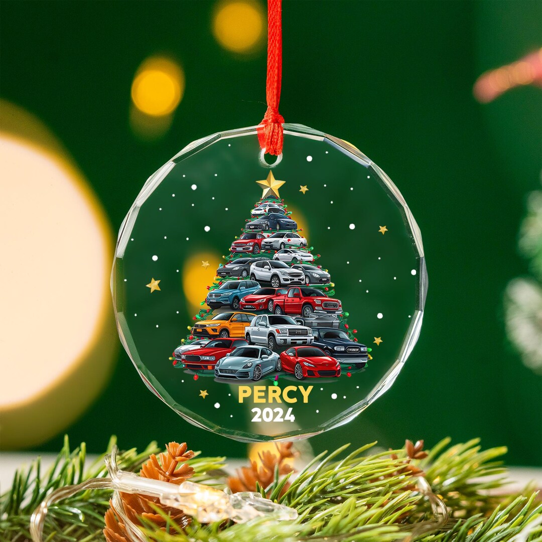 Personalized Cars Christmas Tree Glass Ornament, Christmas Cars Decor ...