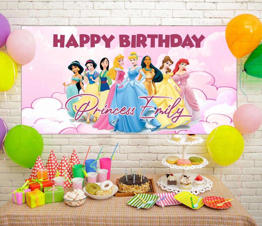 Princess Birthday Backdrop, Personalizable Party Banner, Nursery Wall ...