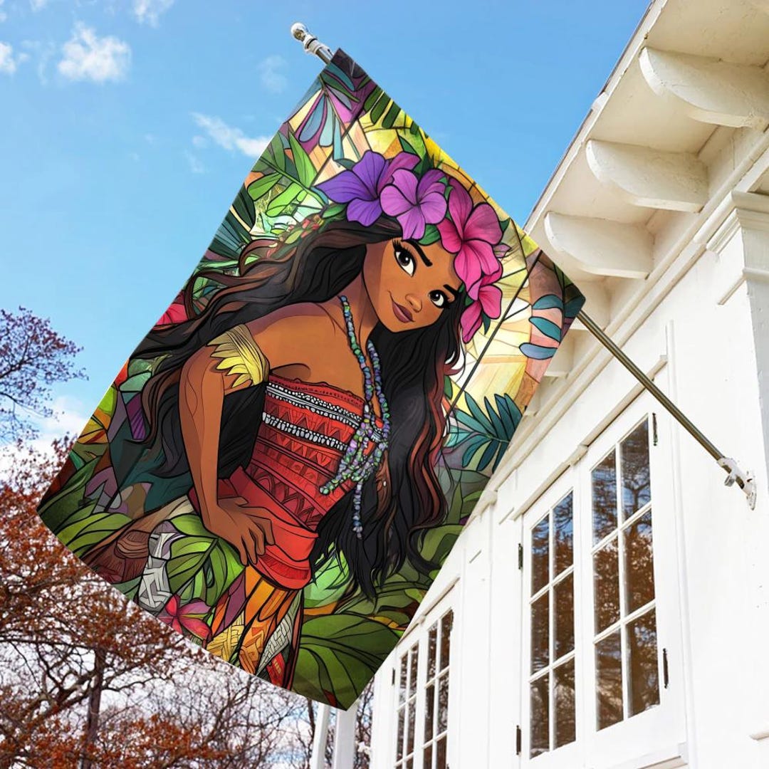Princess Moana Stained Glass Flag, Disney Moana Flag, Window Hangings ...