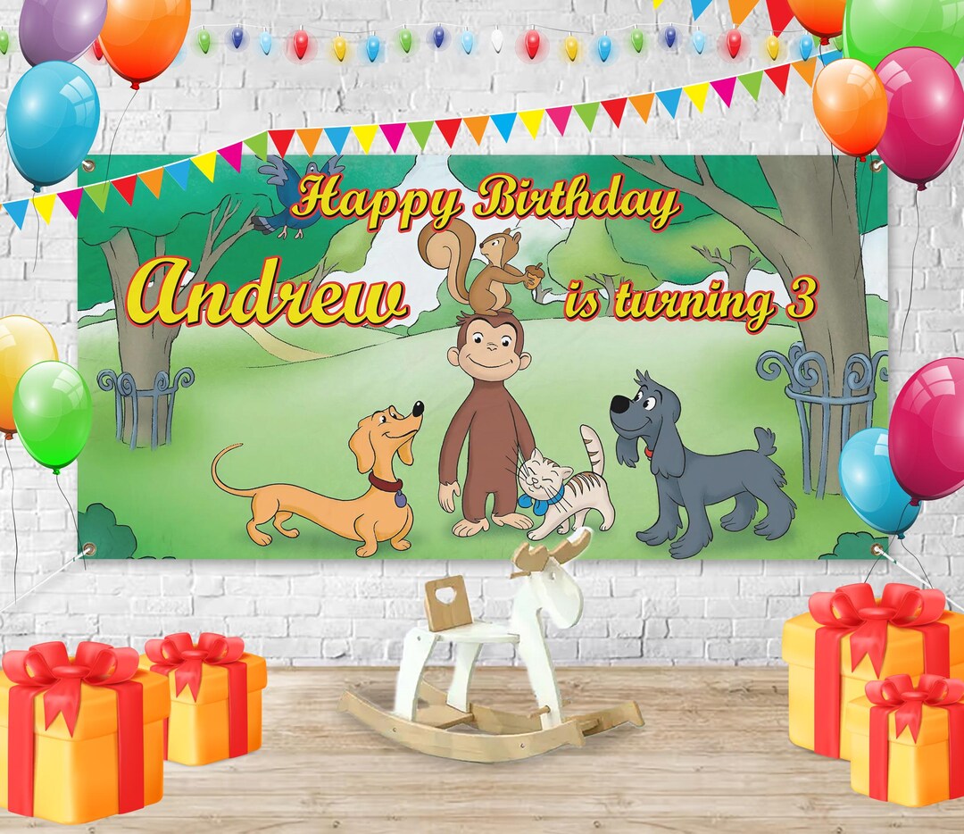 Curious George Birthday Backdrop, Curious George Birthday Banner ...