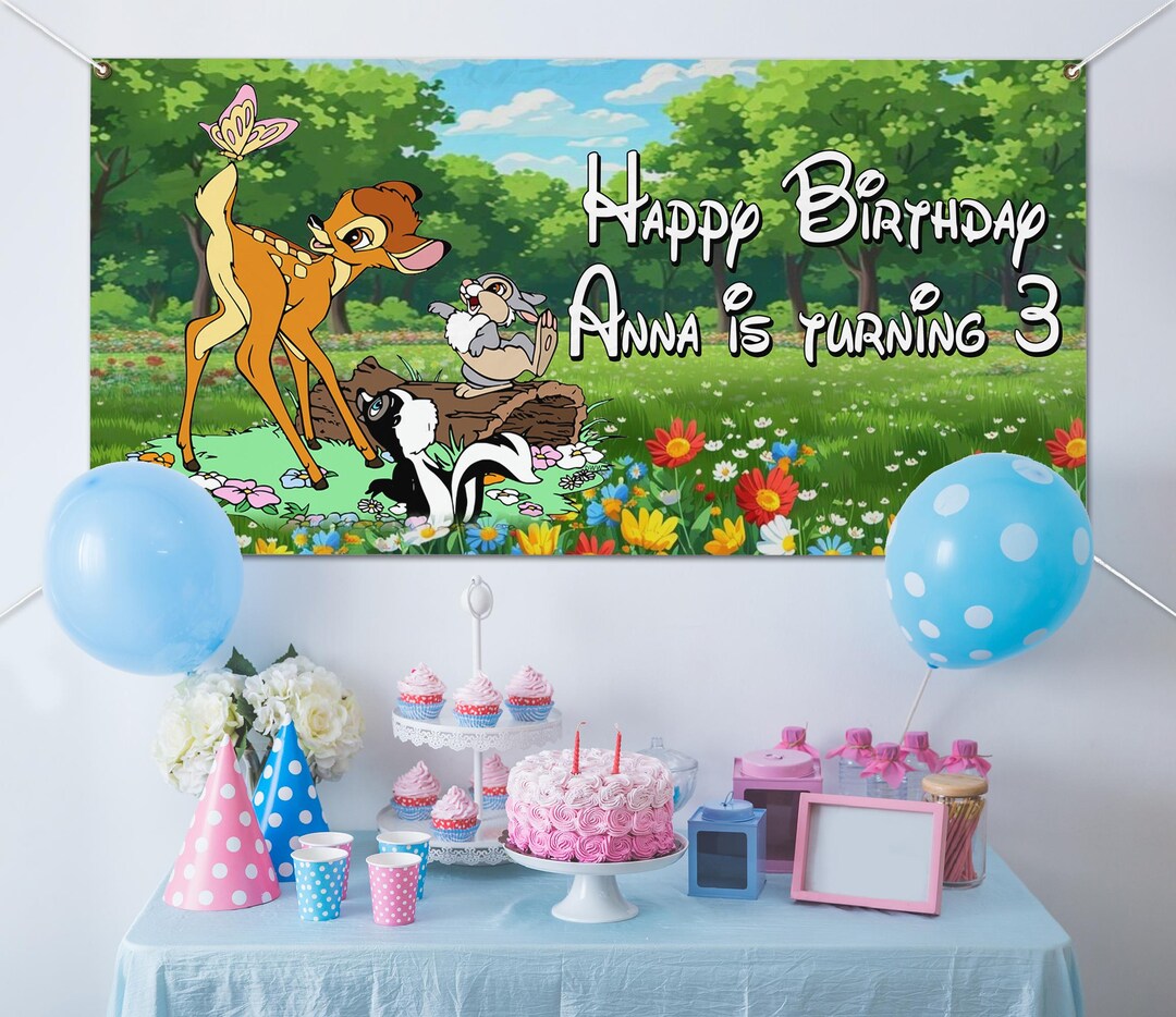 Personalized Bambi Birthday Party Banner, Disney Bambi Party Backdrop ...