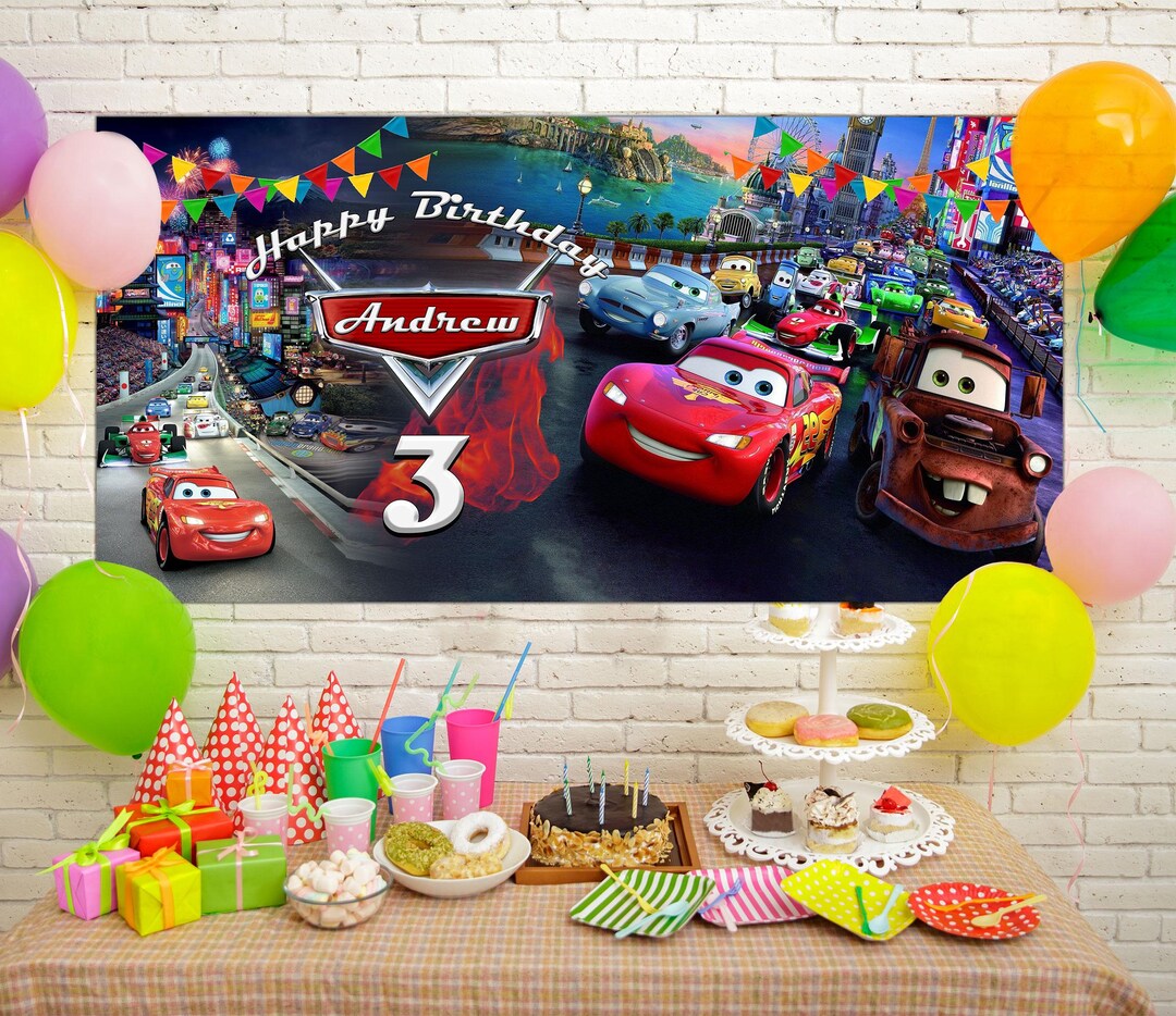 Disney Cars Theme Birthday Backdrop | Custom Kids Party Banner ...
