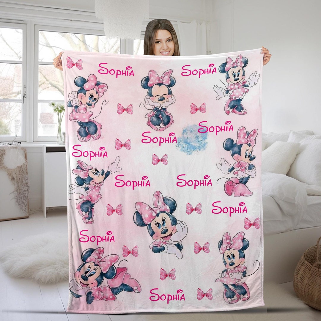 Personalized Minnie Mouse Blanket, Custom Name Disney Minnie Blanket ...