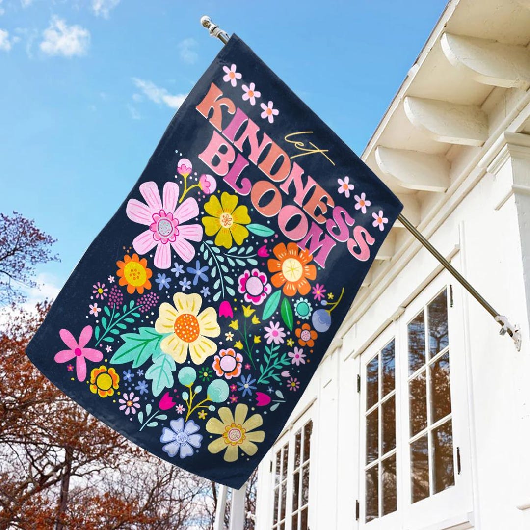 Let Kindness Bloom Flag, Mental Health Flag, Glitter Floral Flag, Boho ...