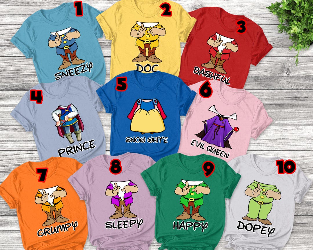 7 Dwarf Adult/kids/toddler Group Shirt, 7 Dwarf Costume Group, 7 Dwarf ...