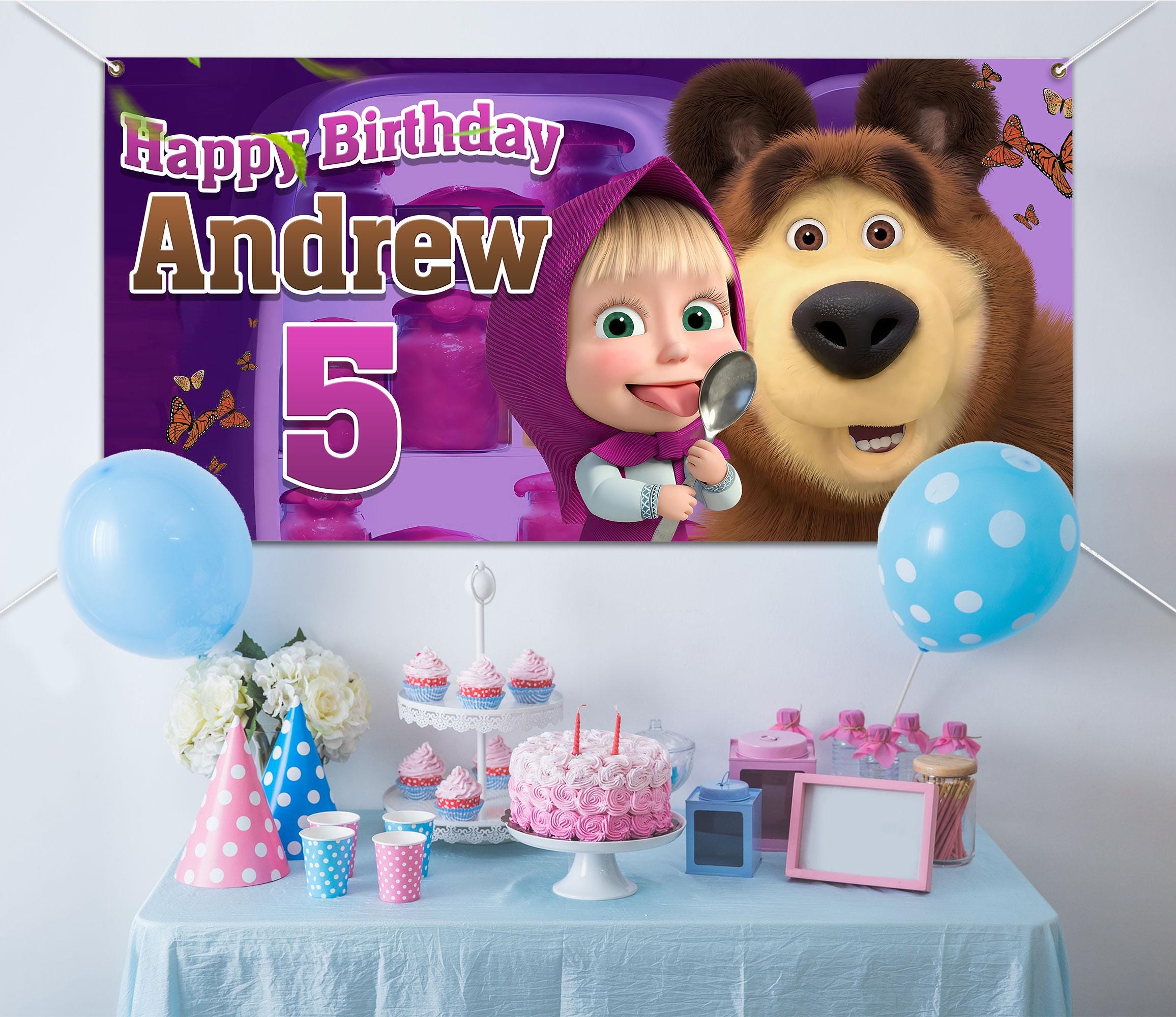 Masha and the Bear Birthday Backdrop | Custom Name Party Banner | Fun ...