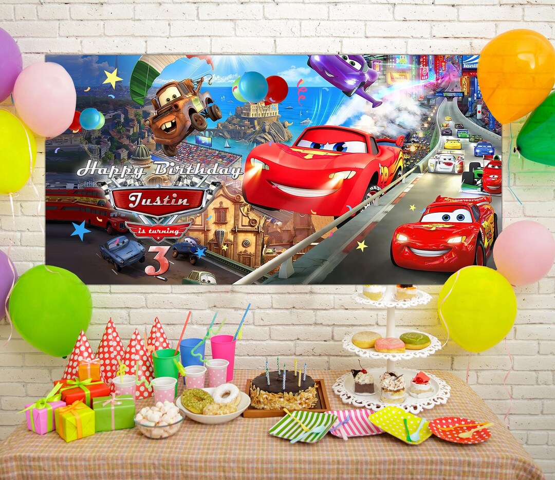 Cars Birthday Backdrop,cars Birthday Banner,cars Birthday Decoration ...