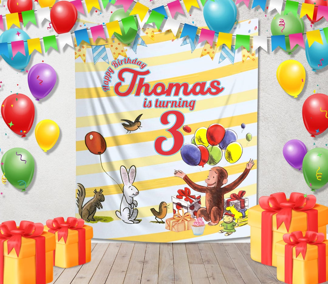Curious George Birthday Backdrop, Curious George Birthday Banner ...