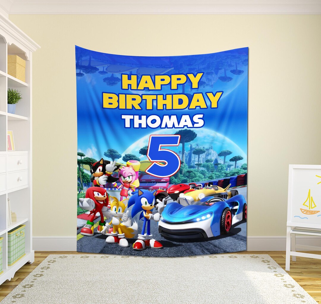 Sonic Birthday Party Backdrop/sonic Hedgehog 3 Birthday Banner/custom ...
