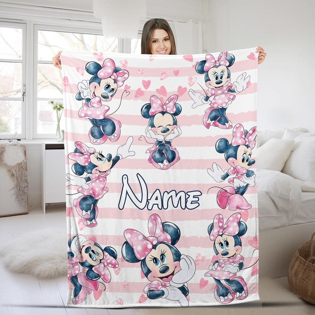 Personalized Minnie Mouse Blanket, Custom Name Disney Minnie Blanket ...