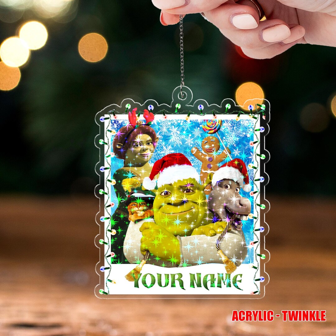 Custom Name Shrek Christmas Acrylic Ornament, Retro Polaroid With Shrek ...