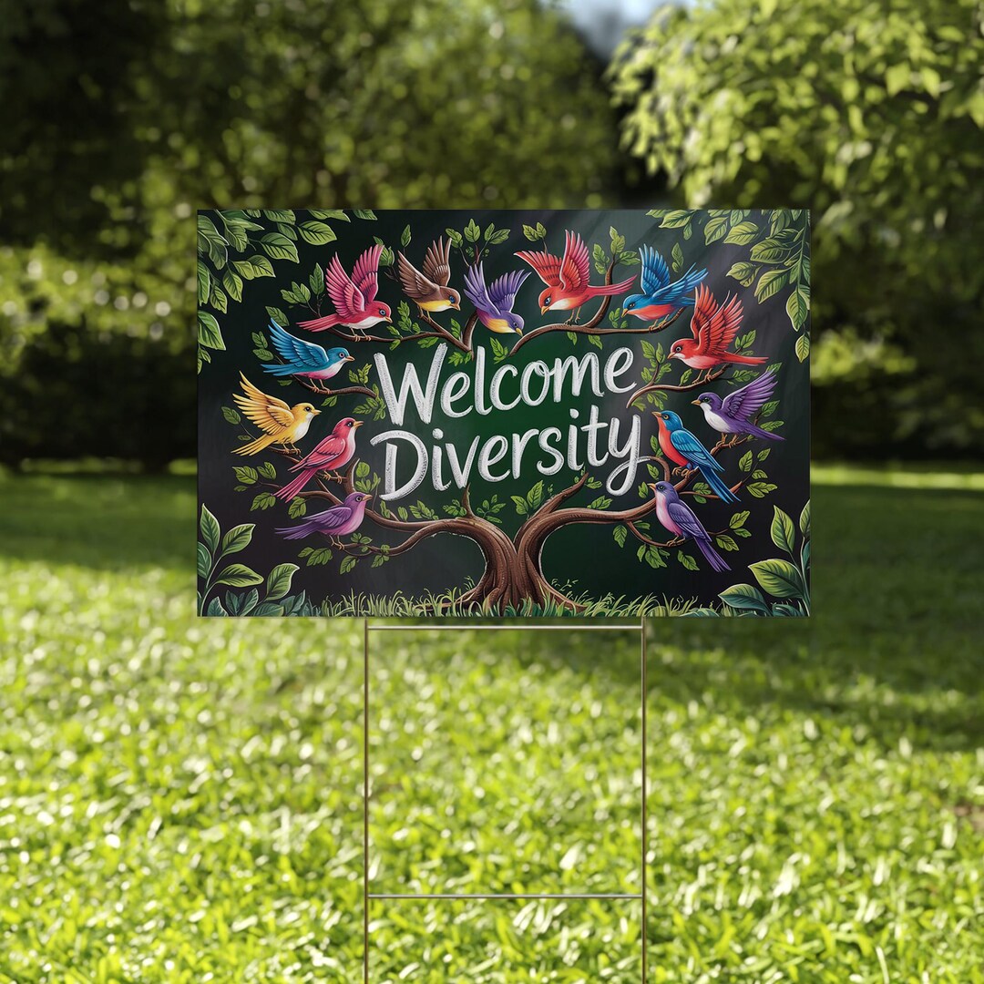 Welcome Diversity Yard Sign, Colorful Birds Tree LGBTQ Yard Sign ...
