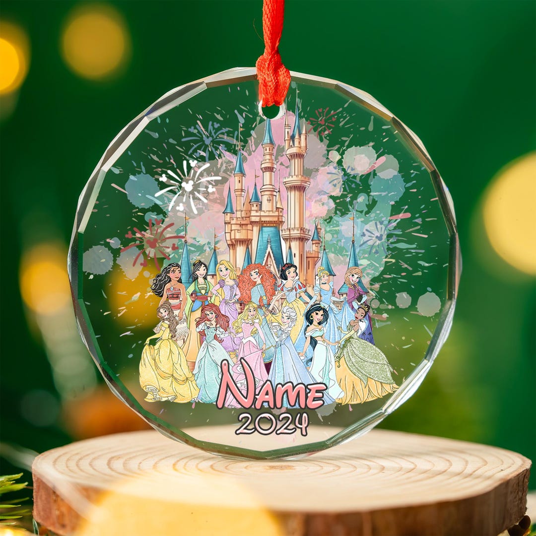 Personalized Disney Princess Glass Ornament, Watercolor Princess ...