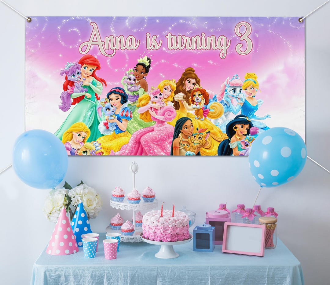 Disney Princess Birthday Backdrop, Personalizable Party Banner, Little ...