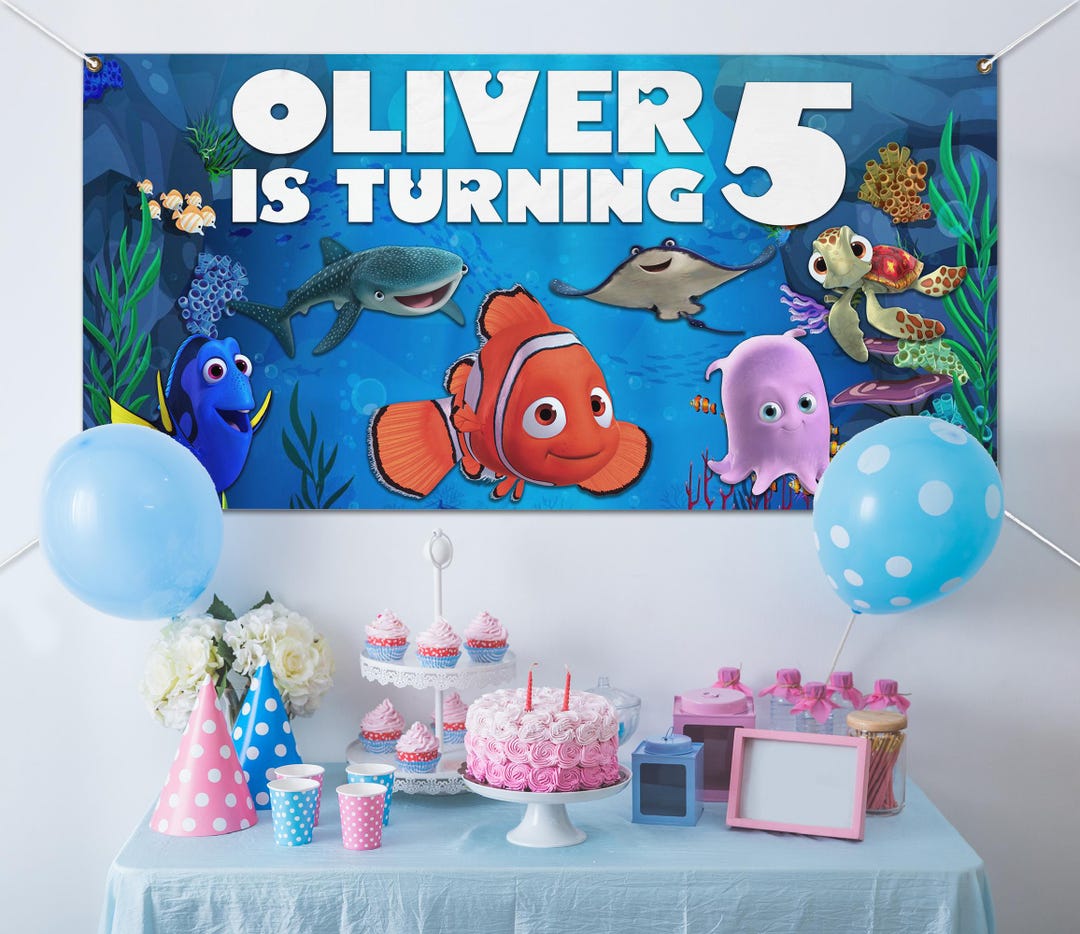 Personalized Finding Nemo Birthday Backdrop, Custom Nemo Party Banner ...