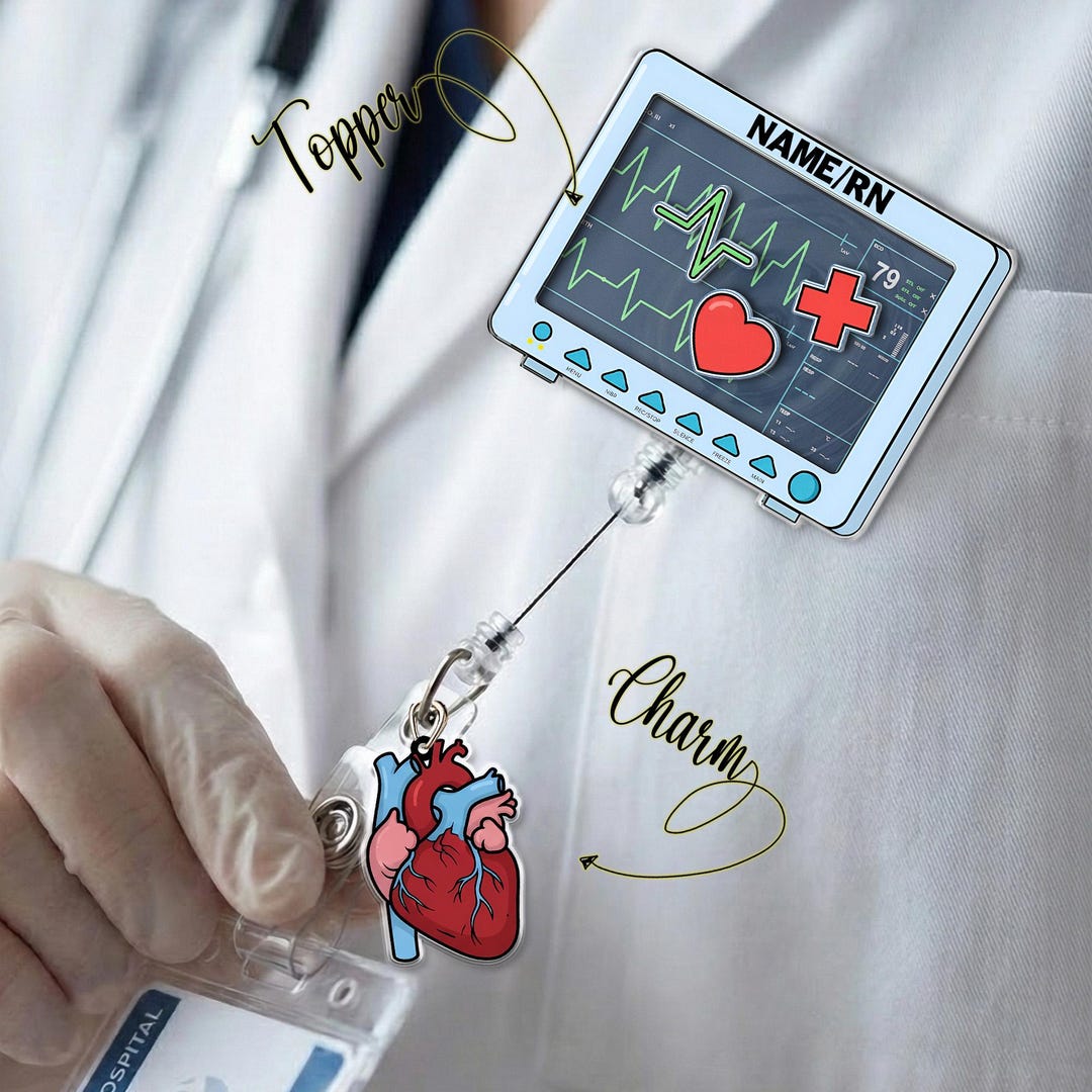 Customized Heart Monitor Shaker Badge Reel, Playful EKG Nurse Badge ...