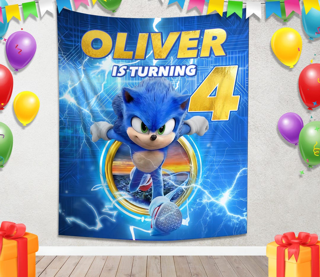 Sonic Birthday Party Backdrop/sonic Hedgehog 3 Birthday Banner/custom ...