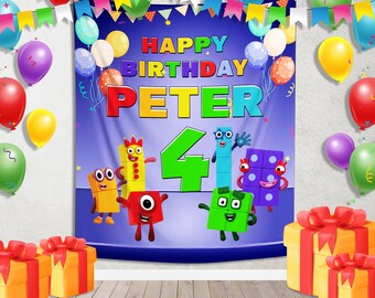 Personalized Birthday Numberblocks Banner, Printable Party Backdrops ...