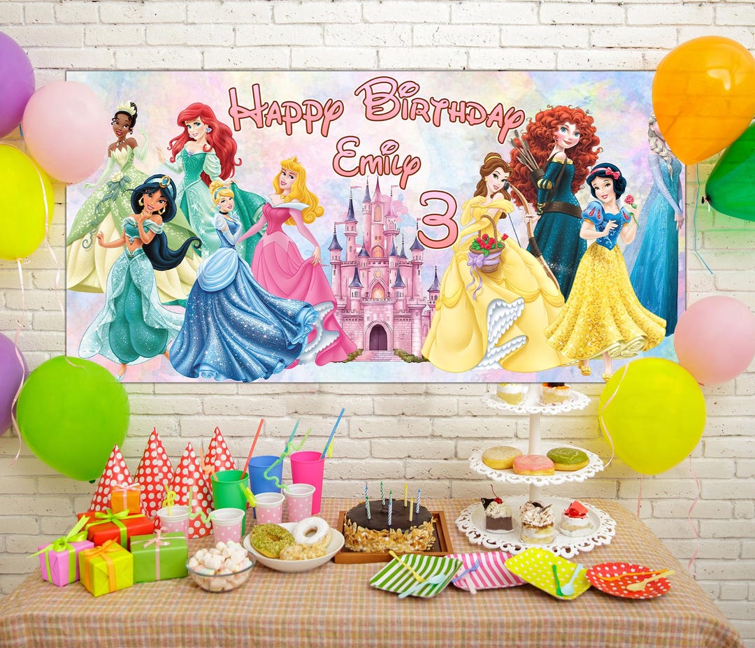 Princess Birthday Backdrop, Personalizable Party Banner, Little ...
