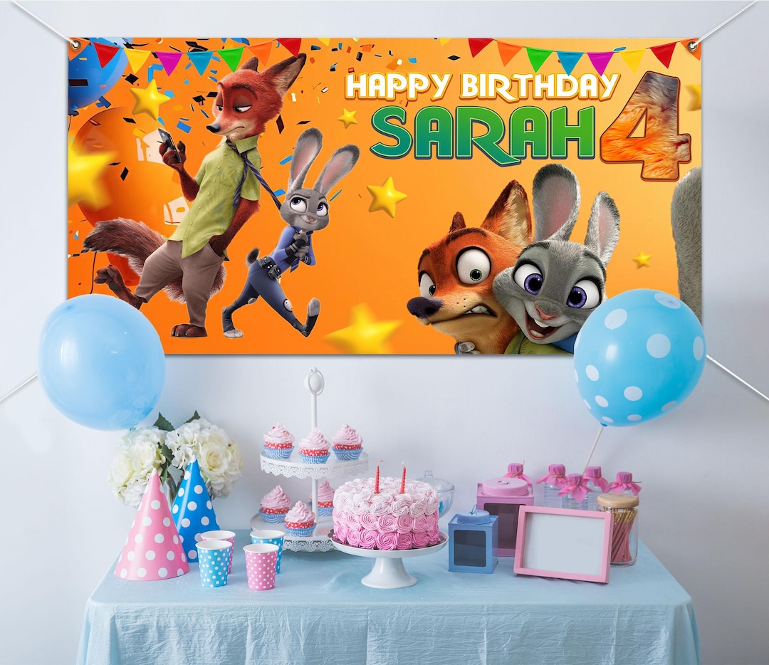 Zootopia Birthday Party Backdrop Zootopia Baby Shower Banner, Birthday ...