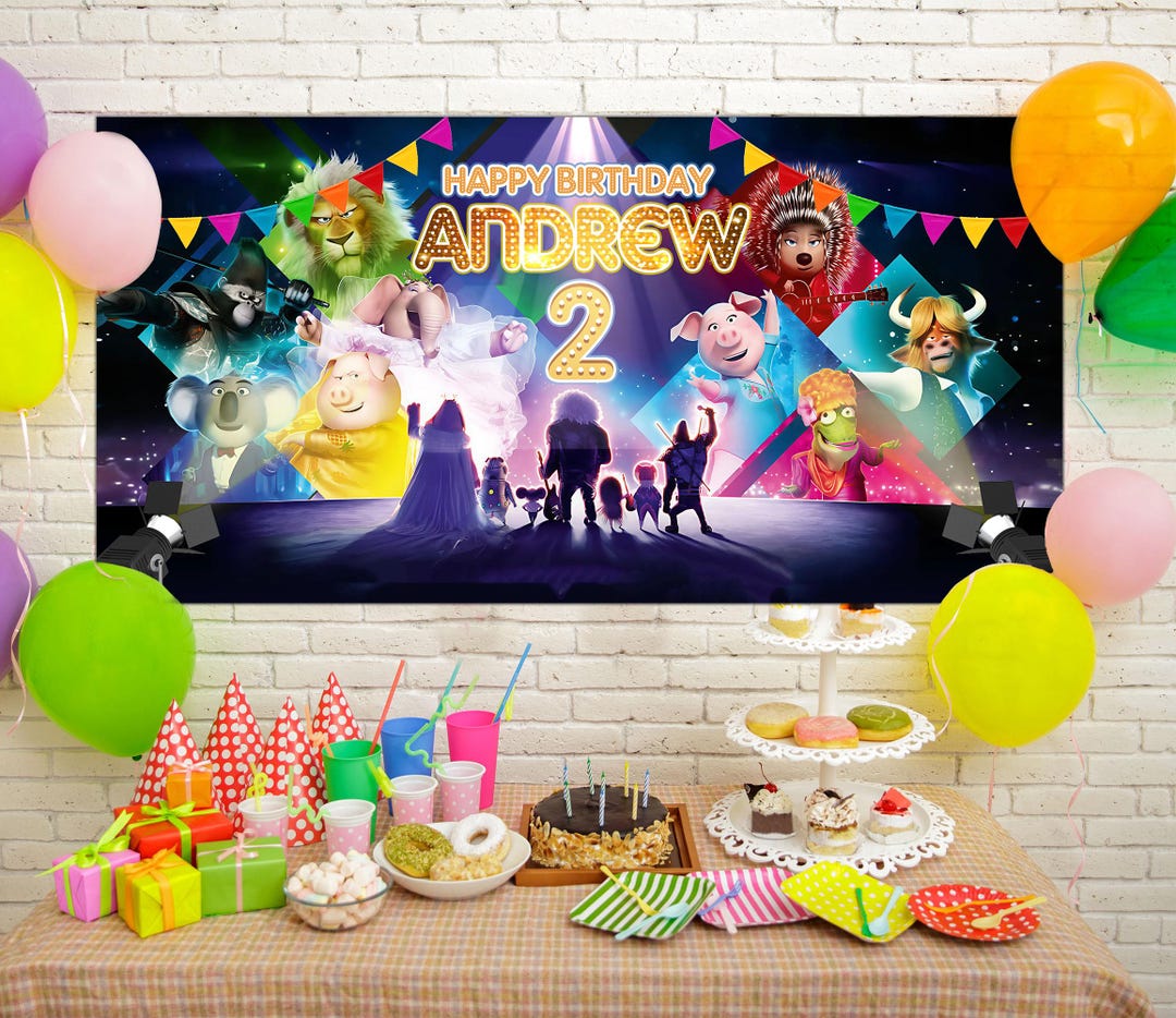 Sing 2 Birthday Party Banner, Personalized Animal Singer Backdrop ...