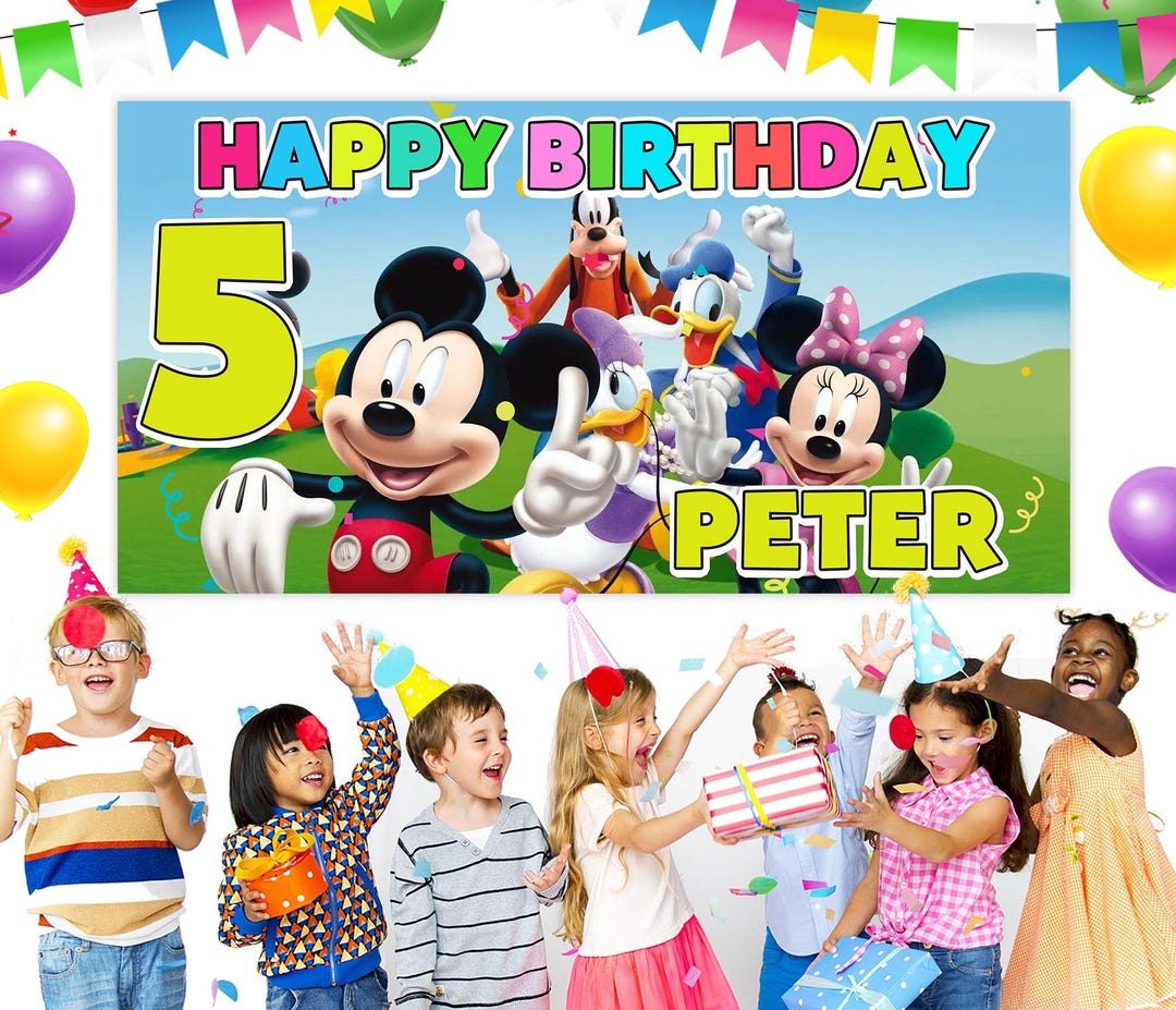 Personalized Mickey and Friends Birthday Backdrop, Disney Birthday ...