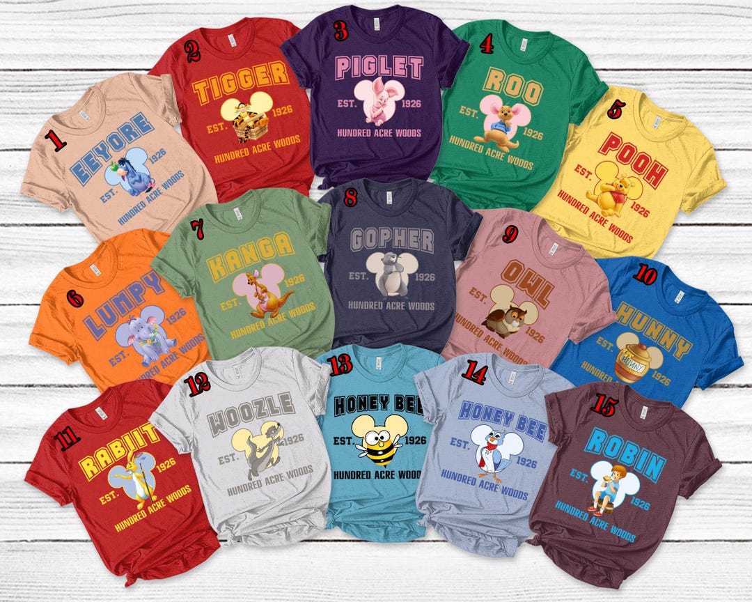 Winnie the Pooh Shirt, Tigger, Piglet, Eeeyore, Roo, Lumpy, Rabbit ...