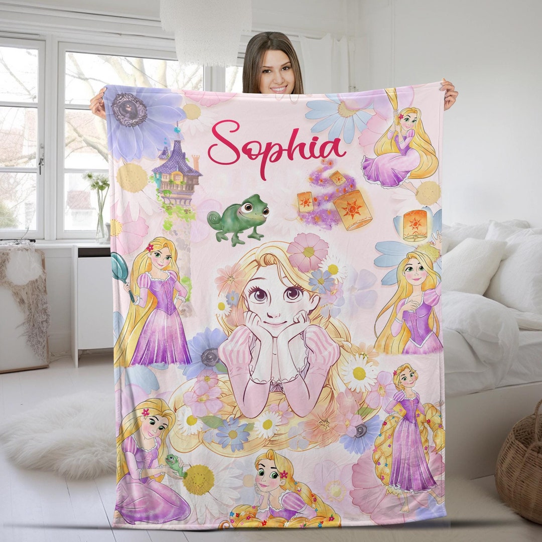Personalized Tangled Rapunzel Blanket, Watercolor Disney Princess ...