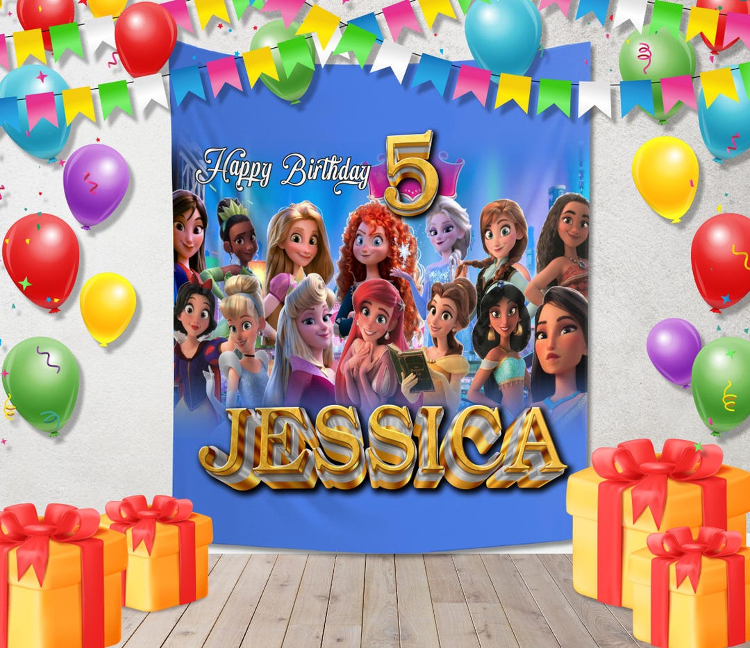 Princess Birthday Banner, Custom Princess Party Backdrop, Personalized ...